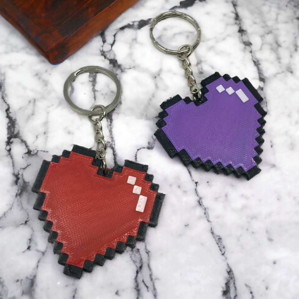 8-Bit Heart Keyring Set: Red & Black Couples Keychain Set of 2 | Quirkable